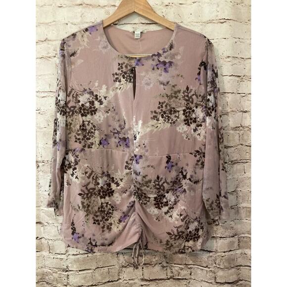 Cato | Tops | Cato Top Womens 82w Purple Mesh Floral Cinch Waist Boho ...